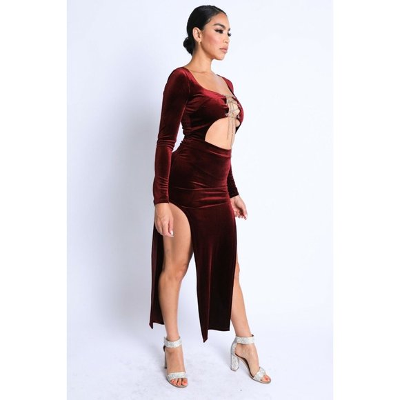 Dresses | Womens Sexy Velvet Slits Tie Detailed Square Neck Party Clubwear Maxi Dress | Poshmark
